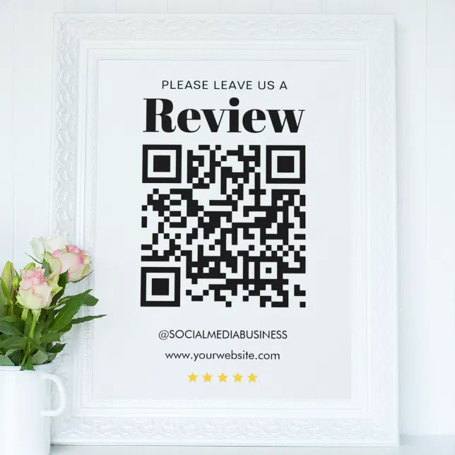 Simple Budget Leave a Review QR Code Social Media Announcement | Zazzle
