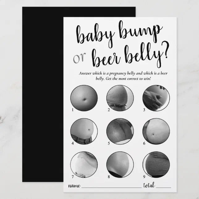Simple Bump or Beer Belly | Black Script Game Card | Zazzle