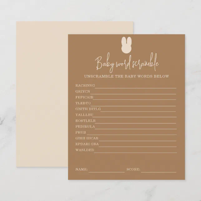 Simple bunny Baby Word Scramble | Baby Shower Game | Zazzle