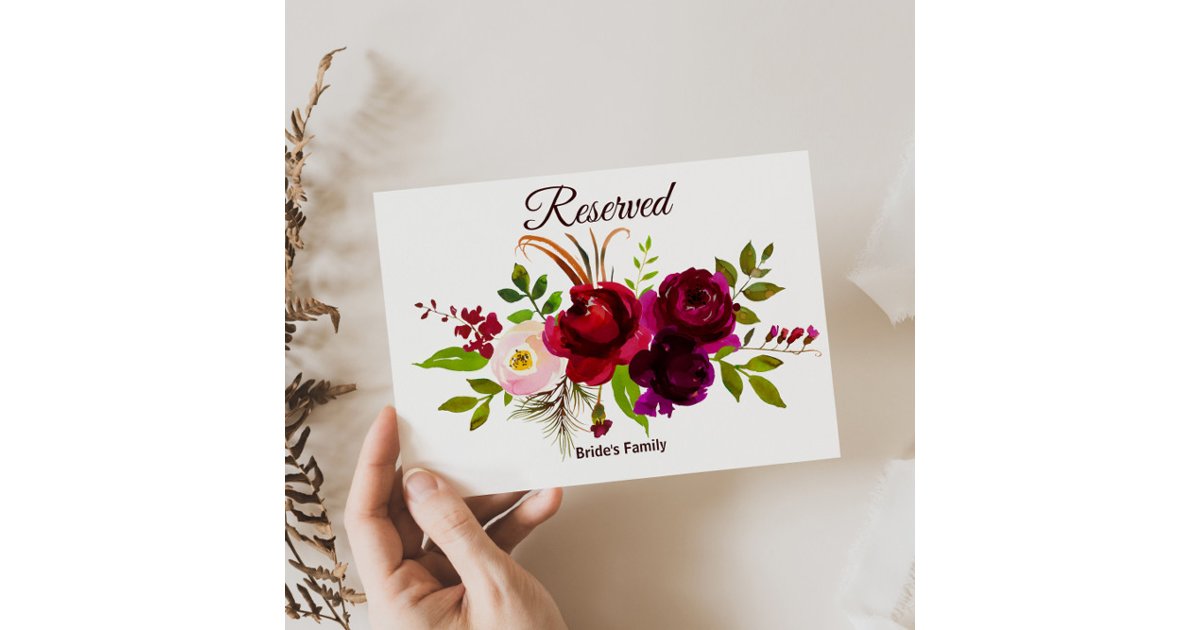 Simple Burgundy Floral Reserved Sign | Zazzle