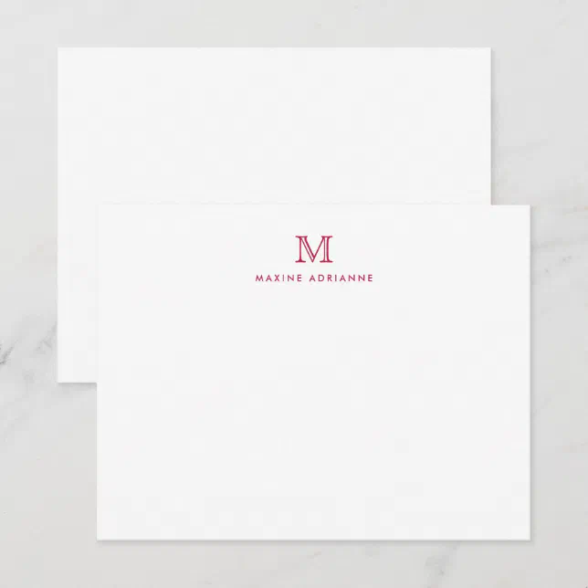 Simple Burgundy Modern Monogram Initial Note Card | Zazzle