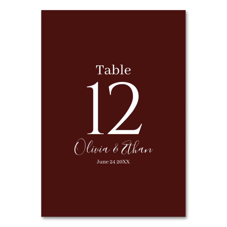 Simple Burgundy Table Number | Zazzle