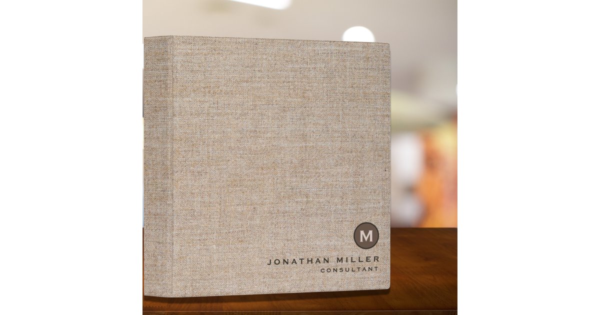 Simple Burlap Monogram 3 Ring Binder | Zazzle