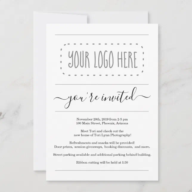 Simple Business Invitation - Add Logo | Zazzle