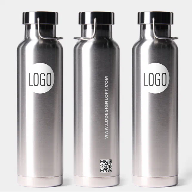 Simple Business logo Custom QR code website Water Bottle | Zazzle