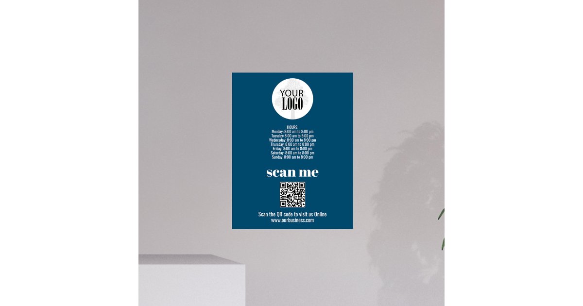 Simple Business Logo QR Code Blue Photo Print | Zazzle