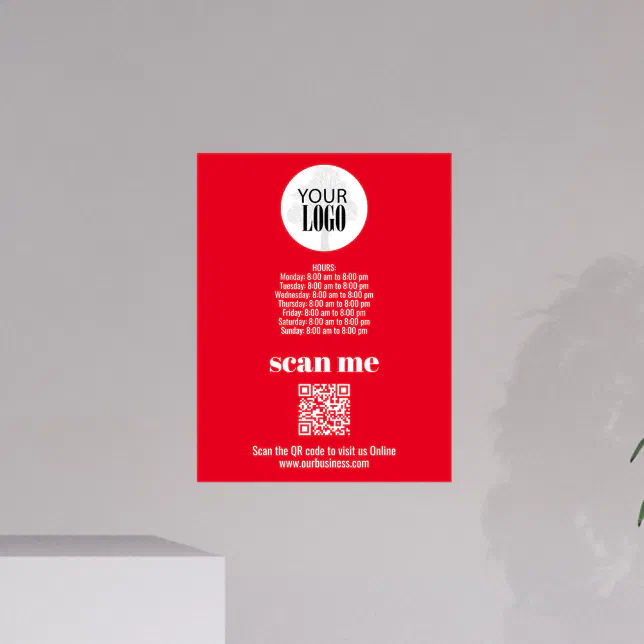 Simple Business Logo QR Code Red Photo Print | Zazzle
