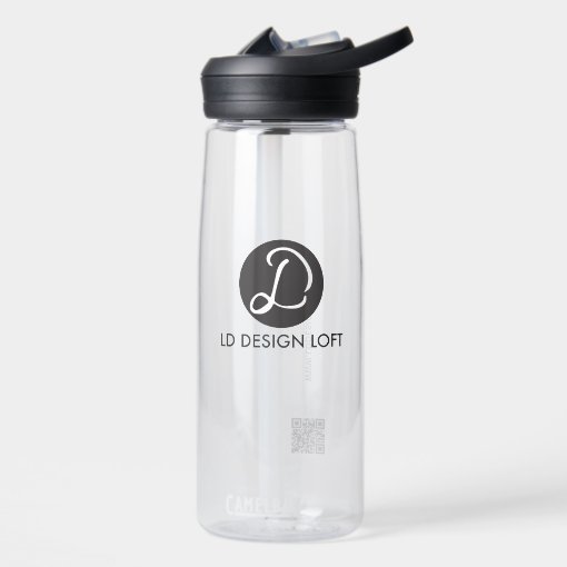 Simple Business logo QR code website Customized Water Bottle | Zazzle