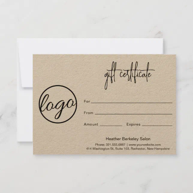 Simple Business Logo Rustic Gift Certificate | Zazzle