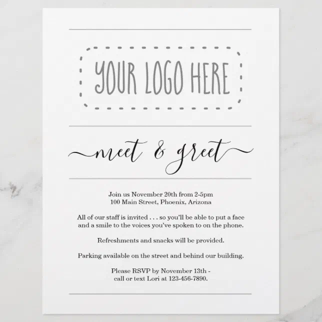 Simple Business Meet & Greet Invitation Add Logo Flyer | Zazzle