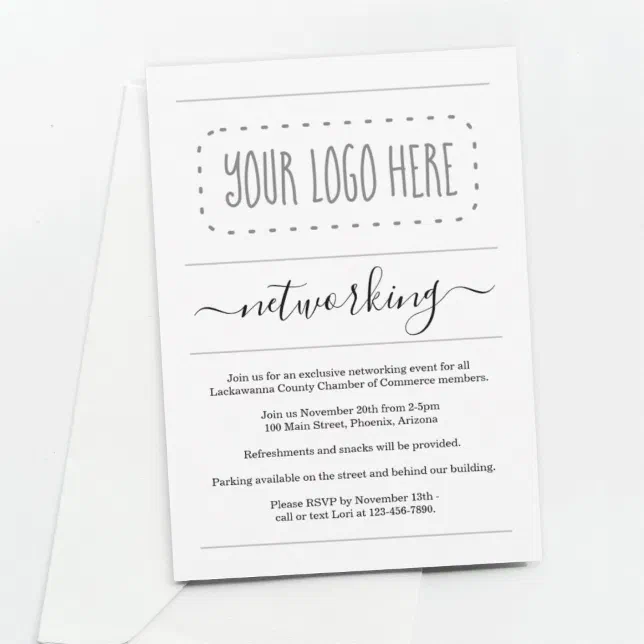 Simple Business Networking Event - Add Logo Invitation | Zazzle