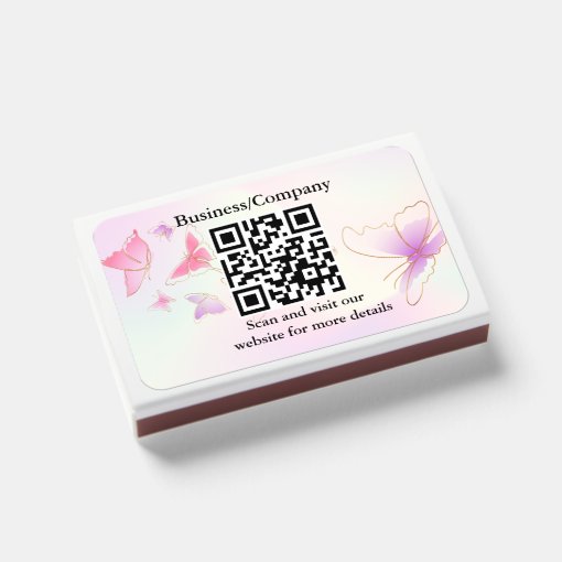 Simple butterfly bridal shower QR code Matchboxes | Zazzle