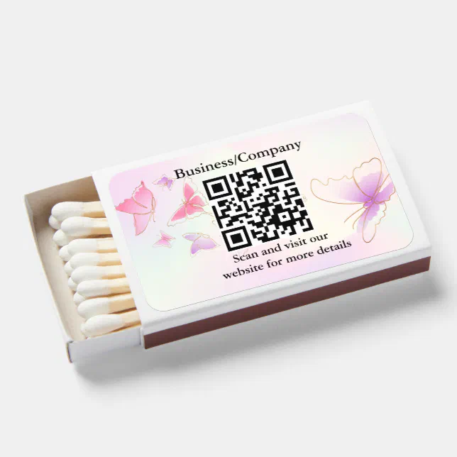 Simple butterfly bridal shower QR code Matchboxes | Zazzle