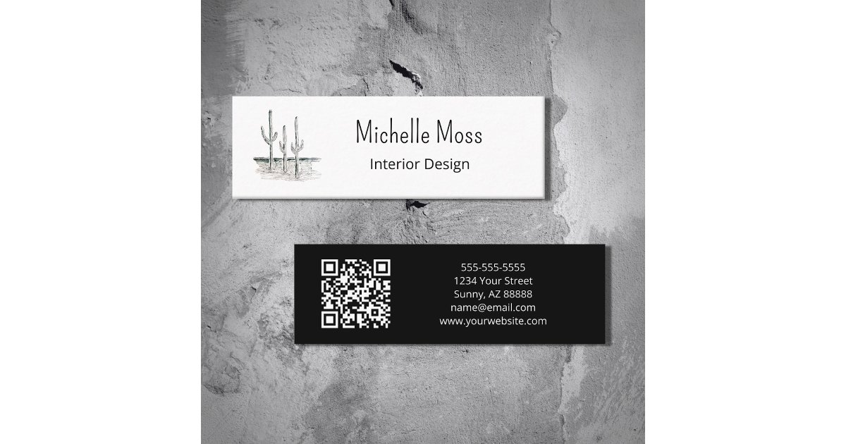 Simple Cactus QR code Interior Design Mini Business Card | Zazzle