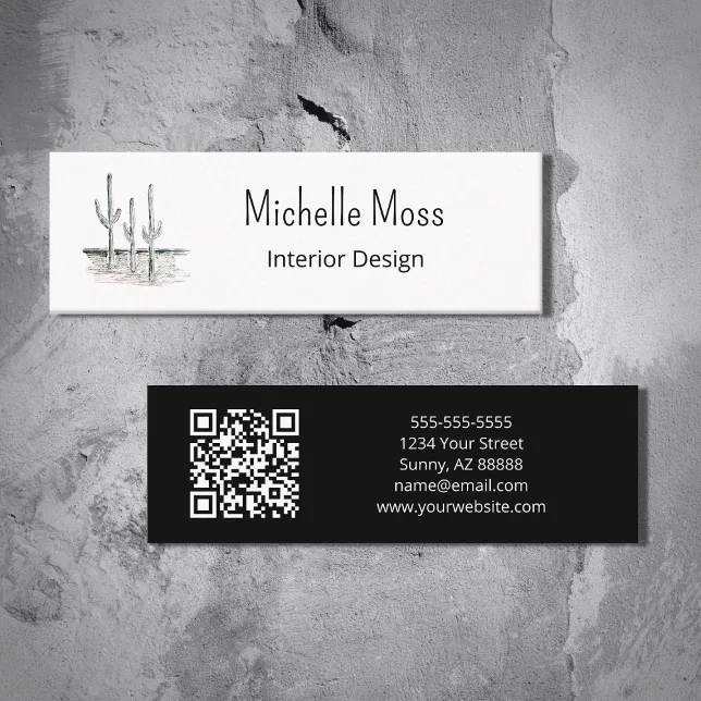 Simple Cactus QR code Interior Design Mini Business Card | Zazzle