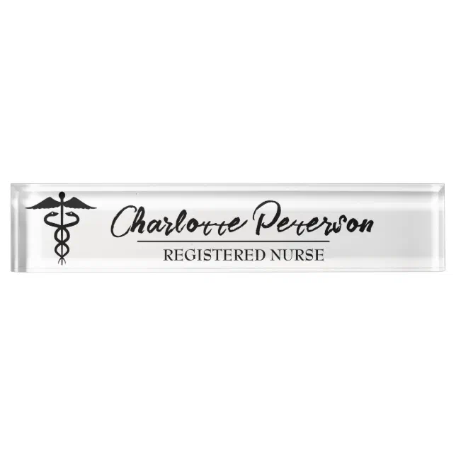 Simple Caduceus Custom Doctor Nurse Desk Name Plate | Zazzle