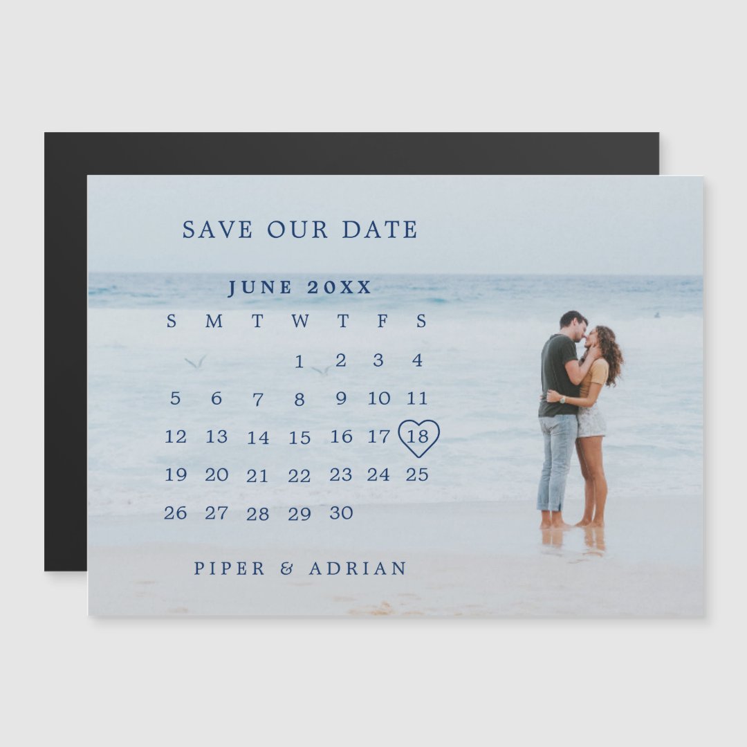 Simple Calendar Photo Overlay Save the Date Magnetic Invitation | Zazzle