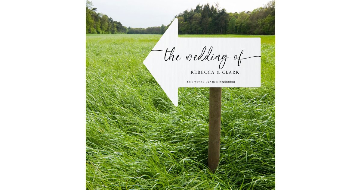 Simple Calligraphy Arrow Wedding Directional Sign | Zazzle