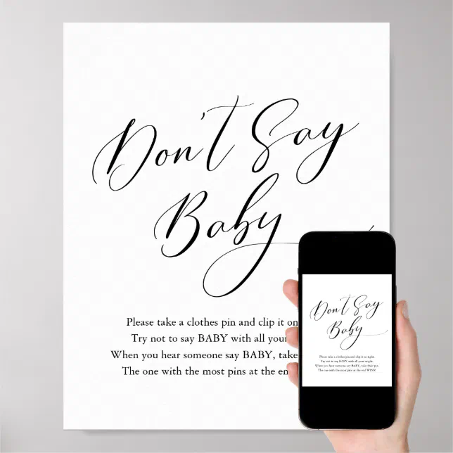 Simple Calligraphy Baby Shower Don't Say Baby Poster | Zazzle