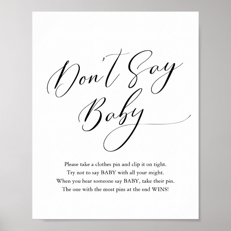 Simple Calligraphy Baby Shower Don't Say Baby Poster | Zazzle