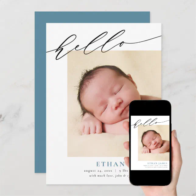 Simple Calligraphy Birth Announcement | Zazzle