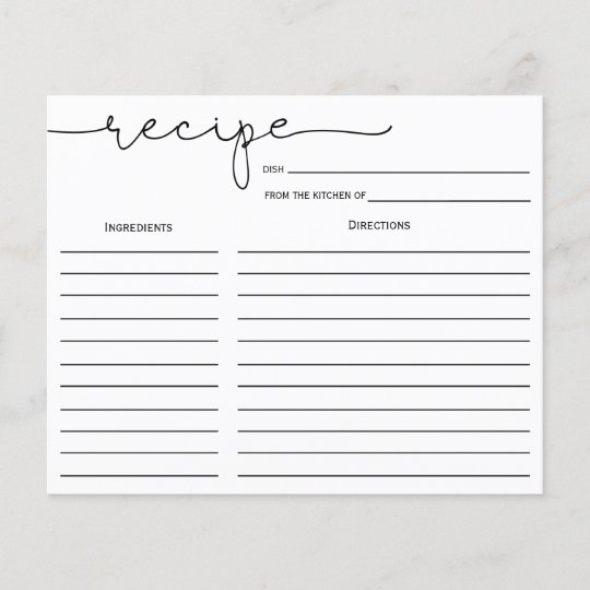 Simple Calligraphy Bridal Shower Recipe Card | Zazzle.com