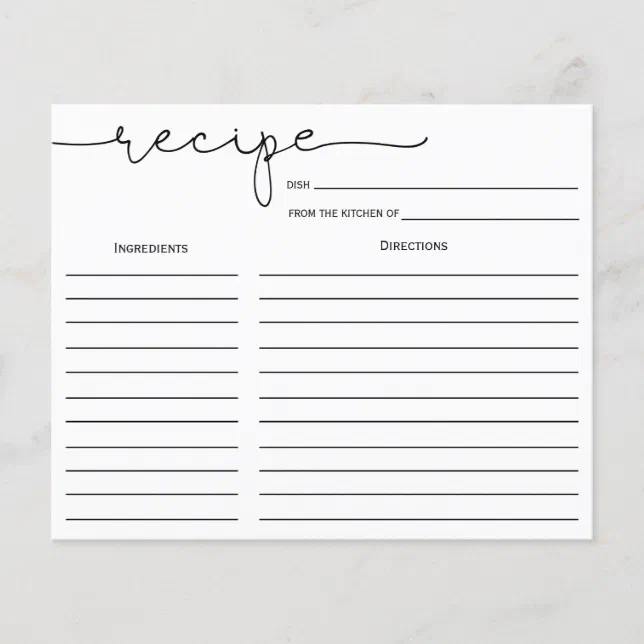Simple Calligraphy Bridal Shower Recipe Card | Zazzle