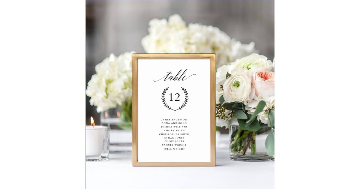 Simple Calligraphy Elegant Wedding Table Card | Zazzle