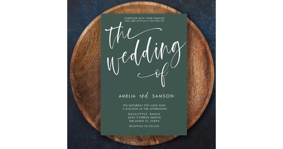 Simple Calligraphy Emerald Green Wedding of Invitation | Zazzle