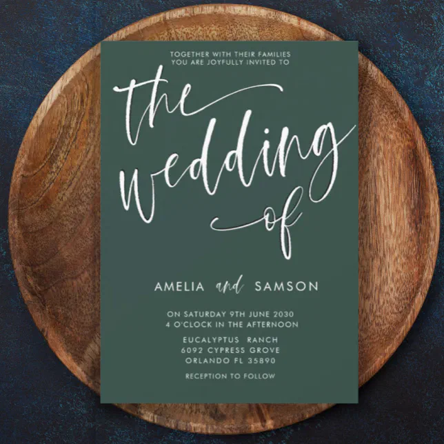 Simple Calligraphy Emerald Green Wedding of Invitation | Zazzle
