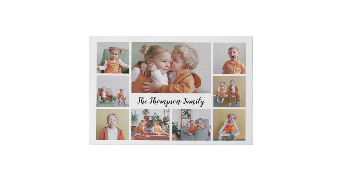 Simple Calligraphy Family Name Photo Collage Faux Canvas Print | Zazzle