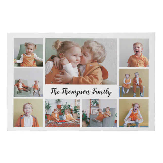 Simple Calligraphy Family Name Photo Collage Faux Canvas Print | Zazzle