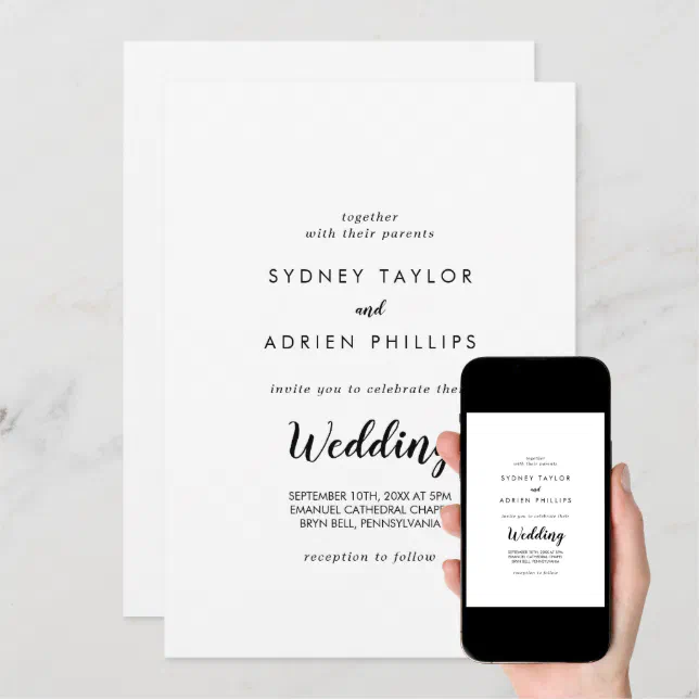 Simple Calligraphy Front and Back Wedding Invitation | Zazzle