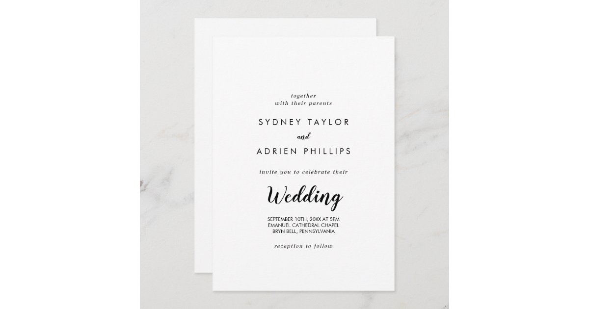 Simple Calligraphy Front and Back Wedding Invitation | Zazzle
