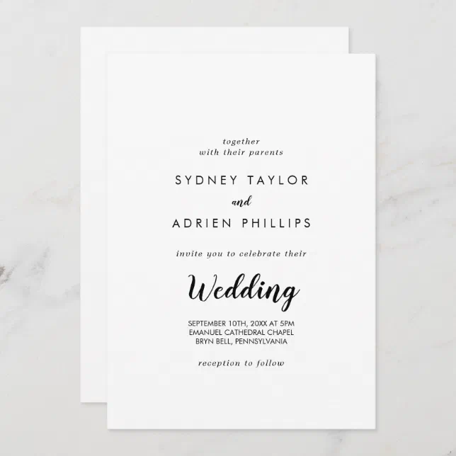 Simple Calligraphy Front and Back Wedding Invitation | Zazzle