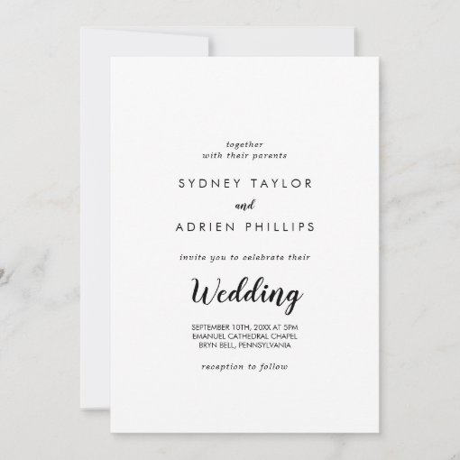 Simple Calligraphy Front and Back Wedding Invitation | Zazzle