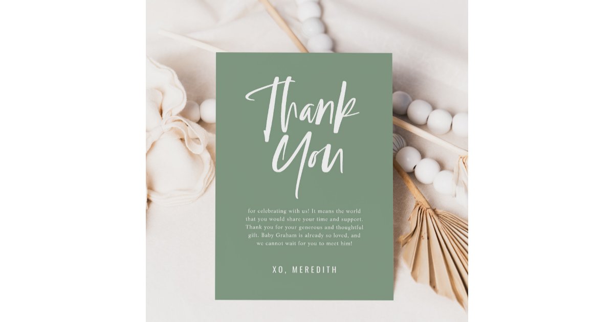 Simple Calligraphy Gender Neutral Baby Shower Thank You Card | Zazzle