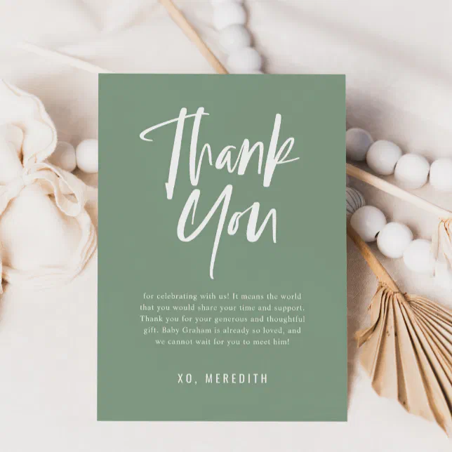 Simple Calligraphy Gender Neutral Baby Shower Thank You Card | Zazzle