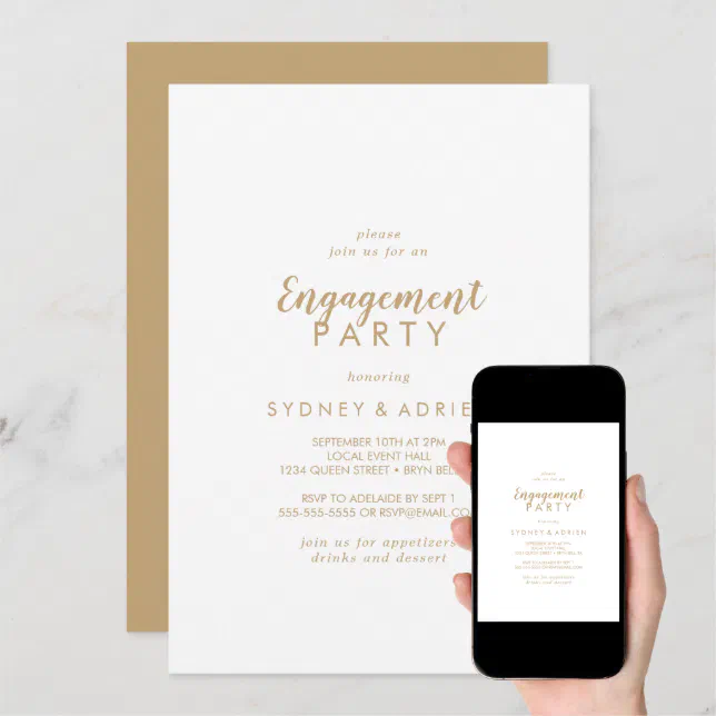 Simple Calligraphy | Gold Back Engagement Party Invitation | Zazzle