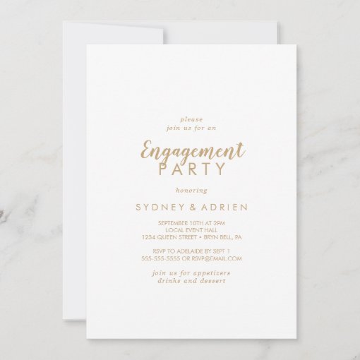 Simple Calligraphy | Gold Back Engagement Party Invitation | Zazzle
