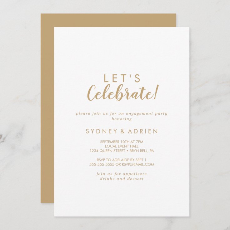 Simple Calligraphy|Gold Back Let's Celebrate Party Invitation | Zazzle