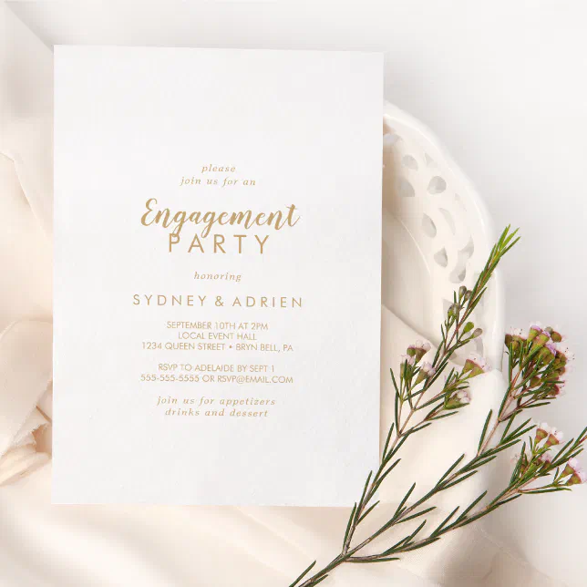 Simple Calligraphy | Gold Engagement Party Invitation | Zazzle