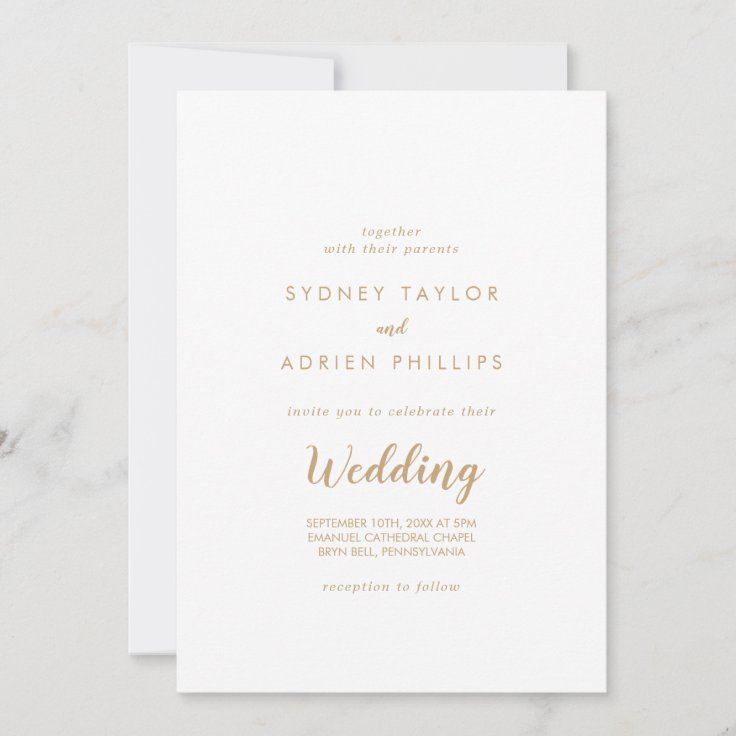 Simple Calligraphy|Gold Informal Wedding Invitation | Zazzle