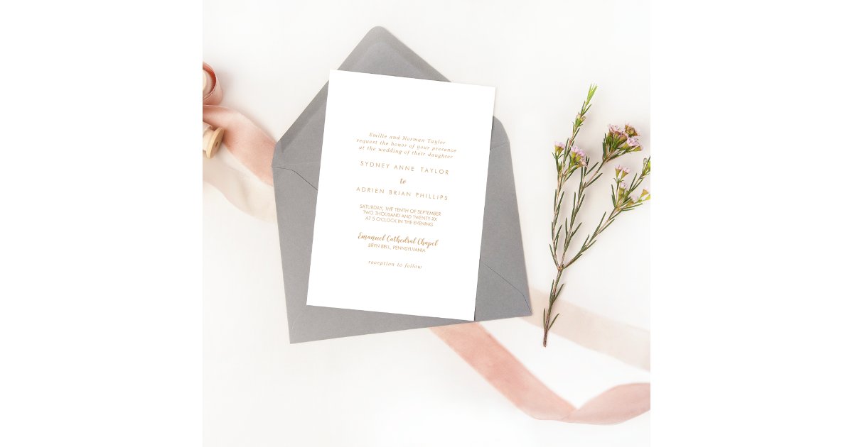 Simple Calligraphy|Gold Photo Traditional Wedding Invitation | Zazzle
