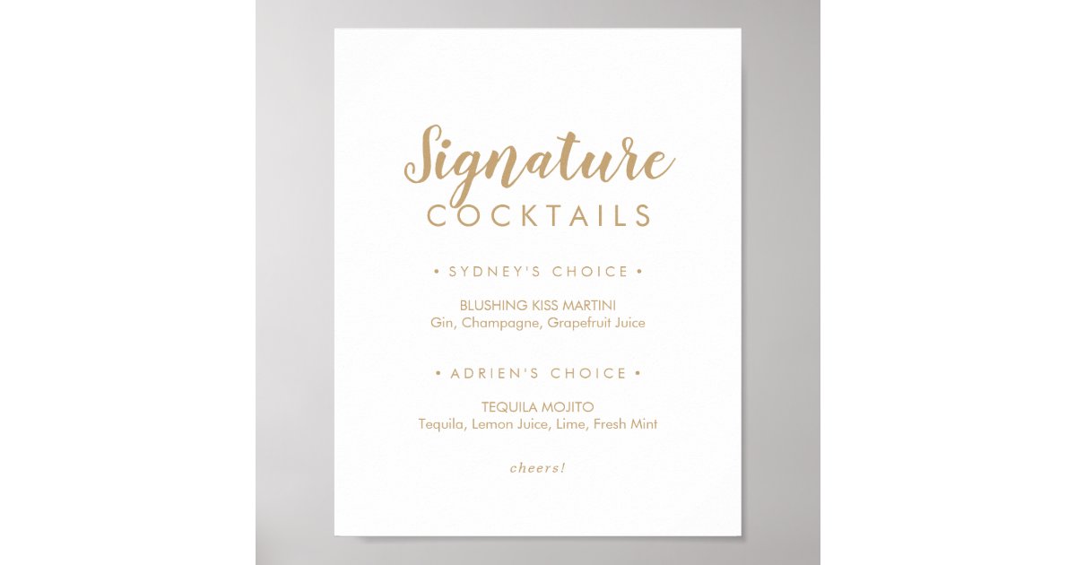 Simple Calligraphy | Gold Signature Cocktails Sign | Zazzle