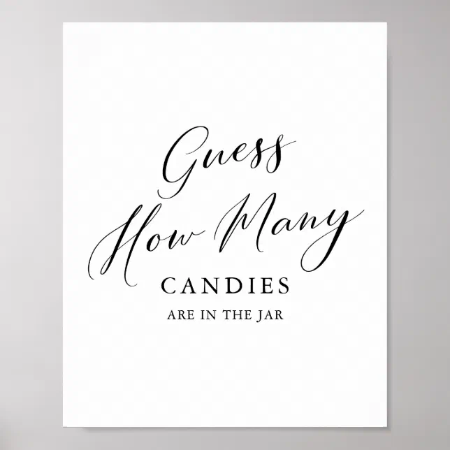 Simple Calligraphy Guess How Many Baby Shower Poster | Zazzle