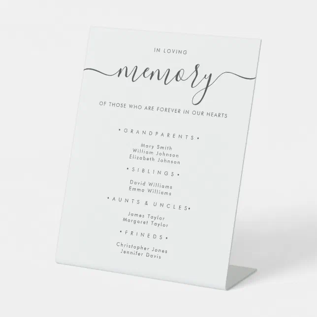Simple Calligraphy In Loving Memory Wedding Pedestal Sign | Zazzle