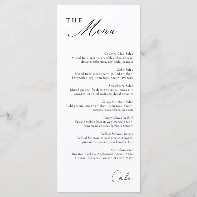 Simple Calligraphy Menu | Zazzle