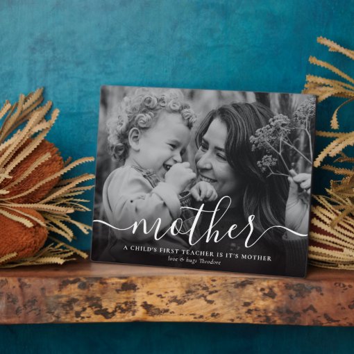Simple Calligraphy 'Mother' Keepsake Photo Plaque | Zazzle