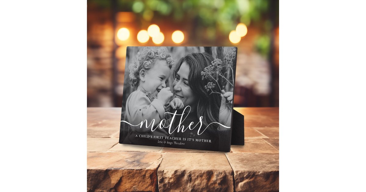 Simple Calligraphy 'Mother' Keepsake Photo Plaque | Zazzle